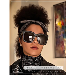 Womens XL Oversize Horned Rim Thick Plastic Retro Sunglasses Black Smoke