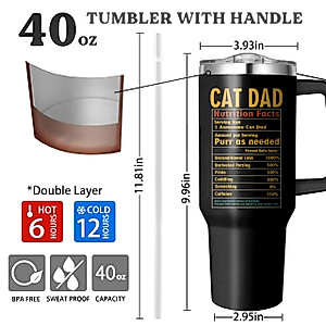 Best Cat Dad Mug Insulated Cat Paw Cup, 40 Oz Black Cat Tumbler with Handle and Straw, Black Cat Mug Double Wall Stainless Steel Cat Dad Cup, Best Cat Dad Ever Tumbler and Cat Dad Gifts for Men