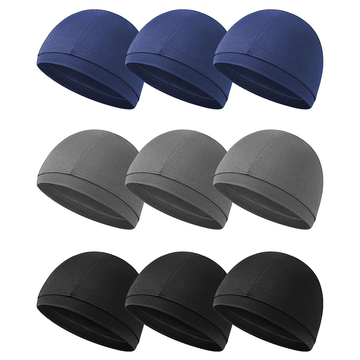 9 Pcs Cooling Skull Cap Camo Liner Sweat Wicking Lightweight Cycling Cap Running Head hat for Men Women(Solid Style)