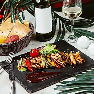 MAPRIAL 11 x 11 In 3 Pack Slate Cheese Boards, Dinner Plates Black Stone Plates Slate Charcuterie Board Gourmet Serving Tray Cheese Platter with Soapstone Chalk for Halloween Christmas, Party, Gifts