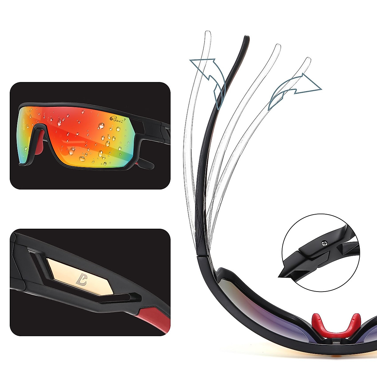 Bevi Polarized Sports Sunglasses TR90 Unbreakable Frame for Men Women Running Cycling Baseball 2518C2