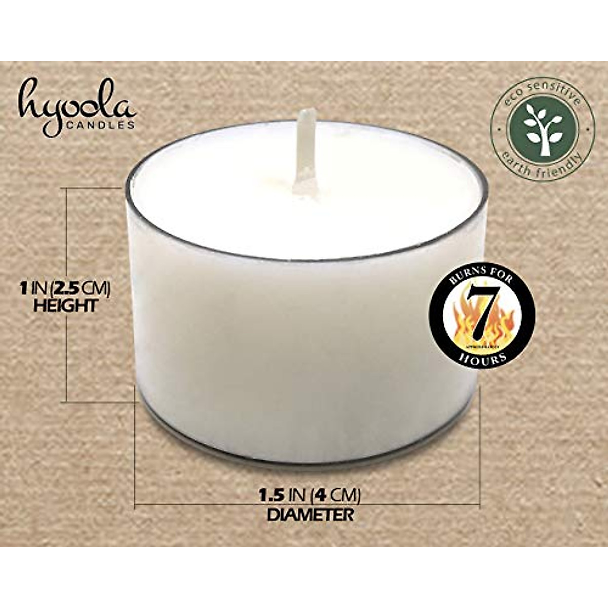 Hyoola Pure Tealight Candles - 100% Natural Candles Non Toxic - 7 Hour Vegan Tea Lights Candles in Clear Cup - 40 Pack