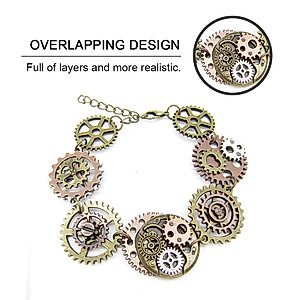 MINIDUO Steampunk Bracelet,Retro Punk Gothic Gear Bracelet Wristband Choker Pendant for Women, Halloween Party