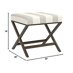 Homepop Home Decor | Modern Square Ottoman with Metal X Base | Ottoman for Living Room & Bedroom | Decorative Home Furniture (Tan and Cream Awning Stripe)