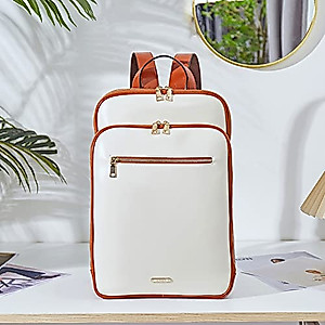 Telena Laptop Backpack for Women Computer Bag Business College Casual Work Backpack Beige with Brown