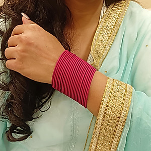 Efulgenz Plain Metal Bangle Bracelets Bridal Indian Wedding Bangles Set Matte Pink Bangles Bollywood Bangle Set for Women (24 Pcs) Size 2.6