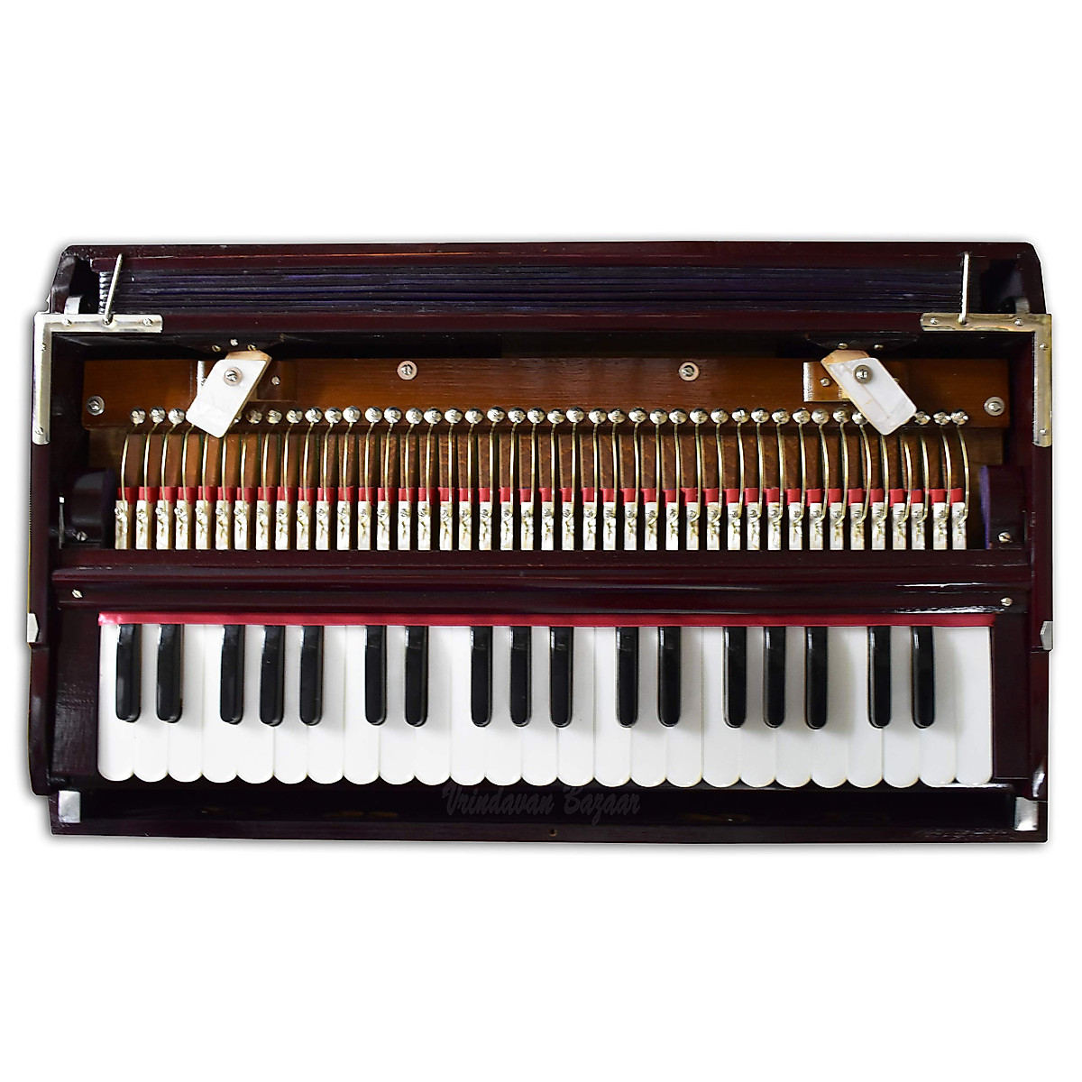 VRINDAVANBAZAAR.COM Deluxe Portable Harmonium, Dark Mahogany, 2 Reeds, 3.5 octaves