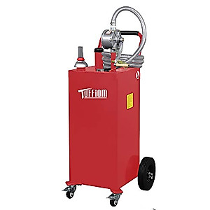 TUFFIOM 35 Gallon Portable Gas Caddy w/ Wheels & 11.9ft Hose, Fuel Transfer Storage Tank Gasoline Diesel Can Reversible Rotary Hand Siphon Pump, for ATV Car Mowers Tractor Boat Motorcycle(Red)