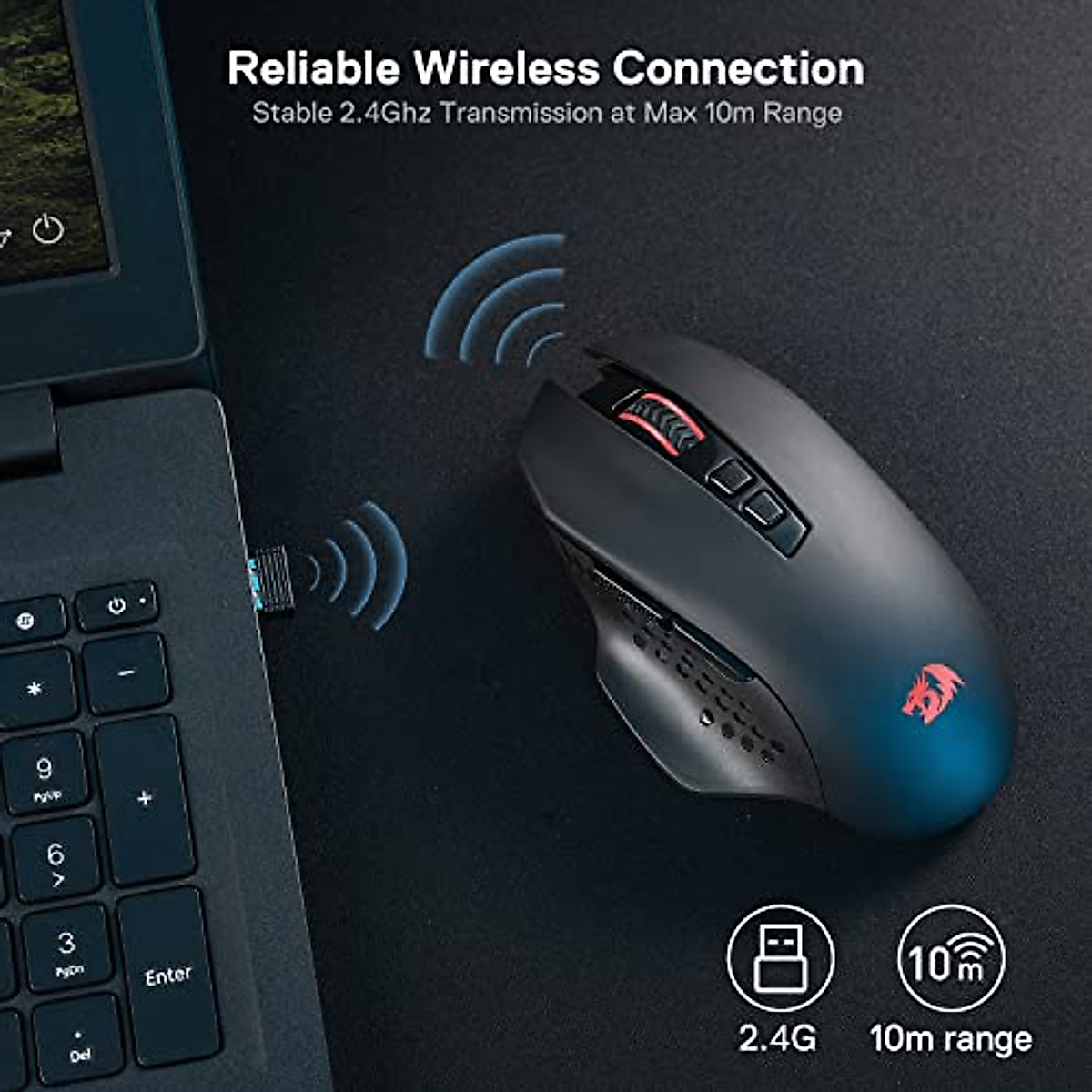 Redragon M656 Gainer Wireless Gaming Mouse, 4000 DPI 2.4Ghz Gamer Mouse w/ 5 DPI Levels, 7 Macro Buttons, Red LED Backlit & Pro Software/Drive Supported, for PC/Mac/Laptop