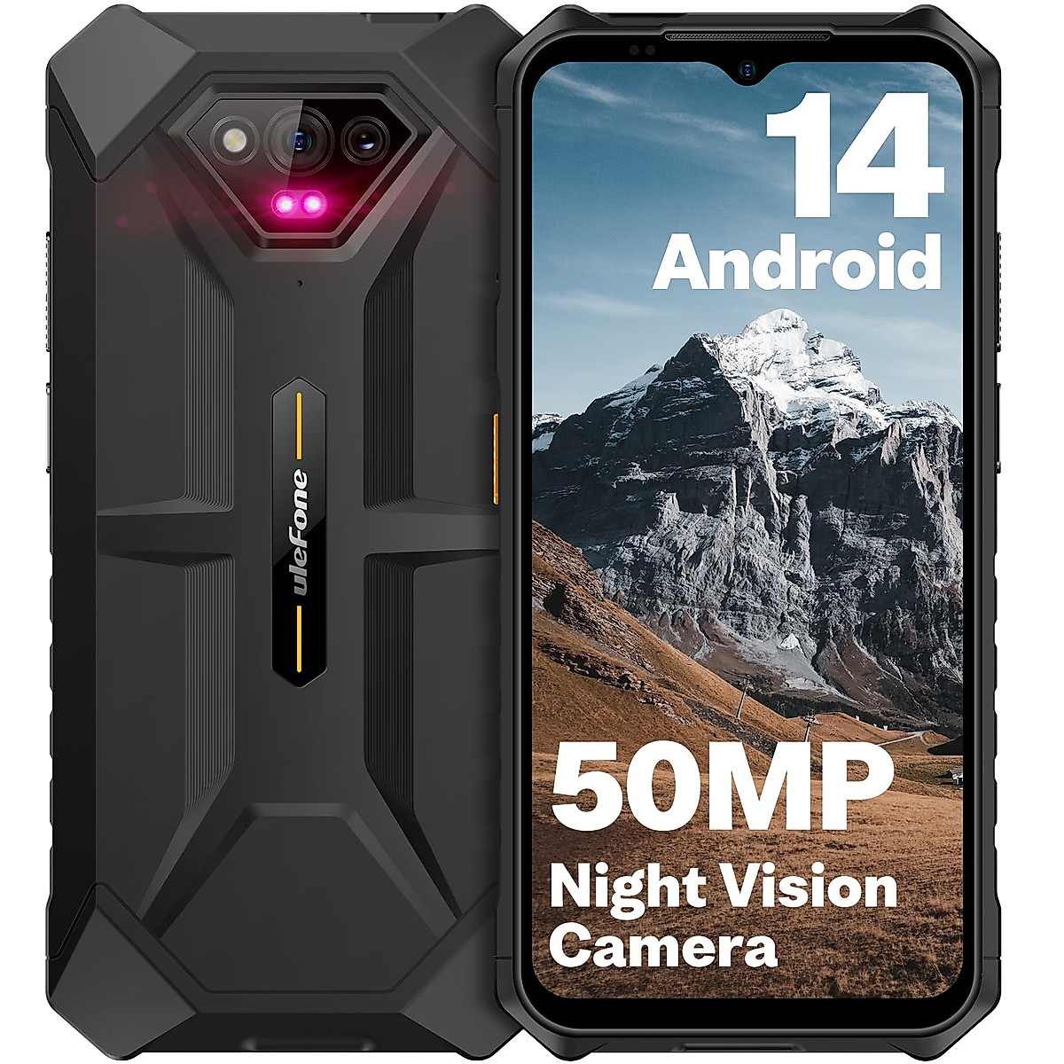 Ulefone Unlocked Rugged Phones, Armor X13 (12+64GB), 50MP Rear Camera, 24MP Night Vision Camera, Android 14 OS Rugged Smartphone, 6.52” Screen, 6320mAh, NFC, GPS, Dual 4G Mobile Phone- Black