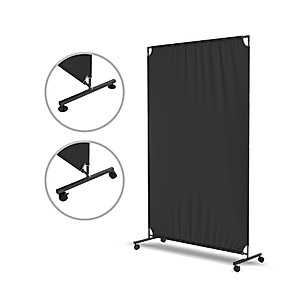 Steel-AID 50-inch Rolling Privacy Room Divider - Freestanding Office Wall Partition with Non See-Through Blackout Screen - Sturdy & Durable Iron Frame - Rolling Wheels - Black, White, Gray & Blue