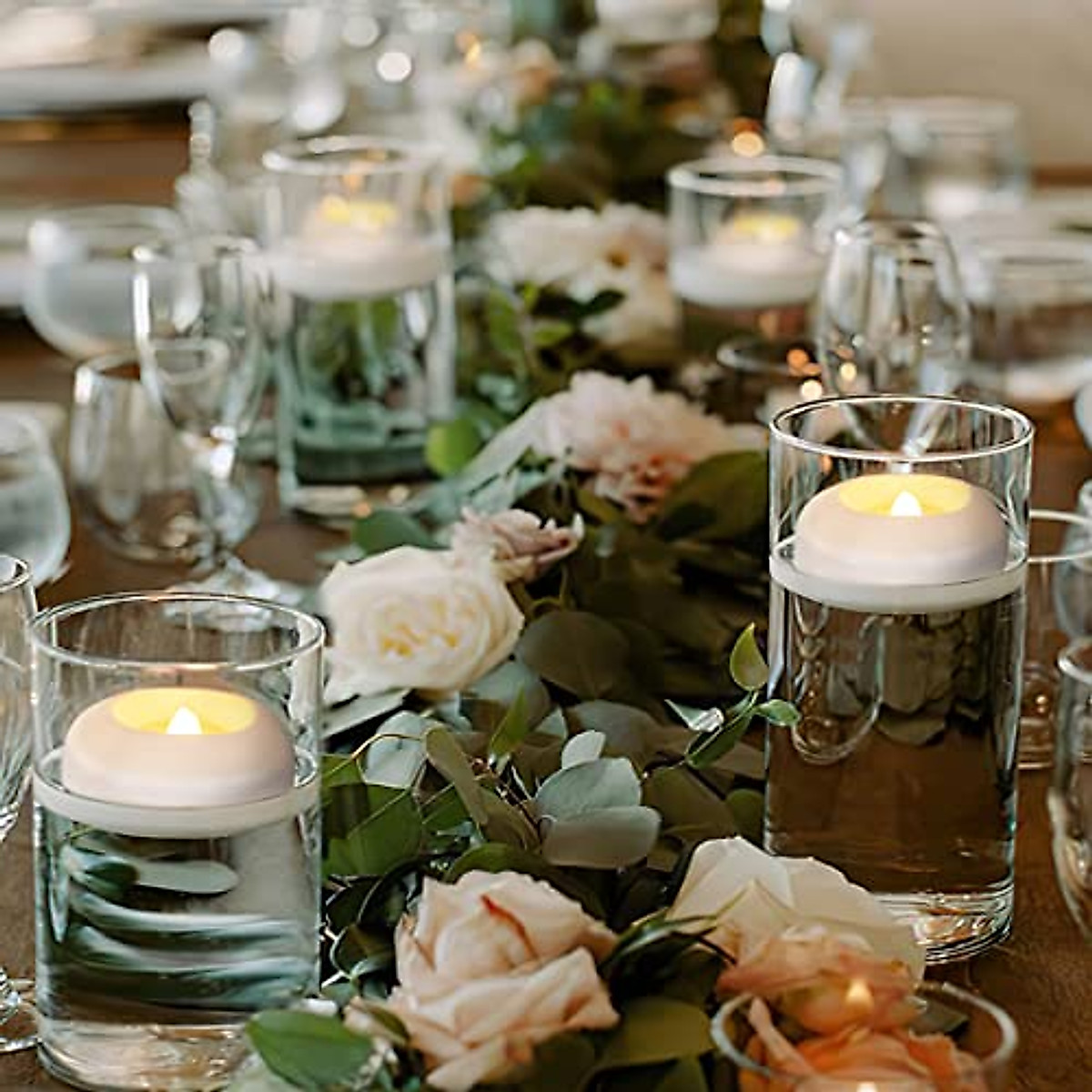 Homemory 24 Pack 100+ Hour Flameless Led Floating Candles, 3” Battery Operated Flickering Waterproof Tealights for Cylinder Vases, Centerpieces at Wedding, Party, Pool, Holiday (Warm White)