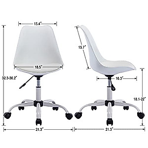 Hyfirm Home Office Desk Chair with Wheels, Swivel Rolling Study Task Chair for Teens Students, Armless Modern Computer Chair for Dorm/Bedroom/Living Room/Small Spaces with Padded Seat, White