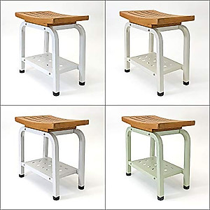 Bali Teak & Aluminum Indoor Outdoor Shower/Bath/Spa/Patio Stool Bench, Seat Chair with Storage Shelf and Adjustable TPR Feet, Anthology Spa Collection, B103/BGE (Light Beige)
