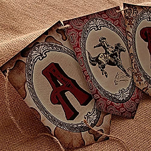 Cowboy Birthday Banner,Wild Western Bday Party Sign, Wooden House Barn Bunting, Birthday Decorations