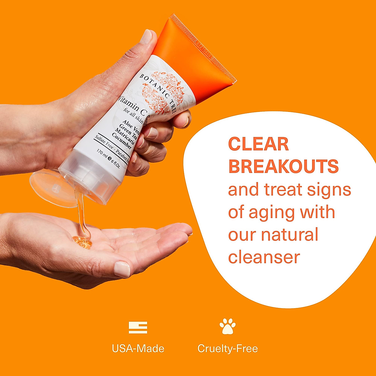 Botanic Tree Vitamin C Face Wash - Facial Cleanser for All Skin Types, Aging Skin, Dry Skin, Minimizing Acne scars, Brightening, Reduce Breakouts - Face Wash for Women & Men