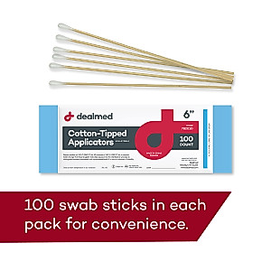 Dealmed 6" Cotton-Tipped Wood Applicators – 1,000 Non-Sterile Cotton-Tipped Applicators, 100 Applicators Per Pouch, Ideal for Application of Medication, Cleaning Skin, Arts and Crafts and More