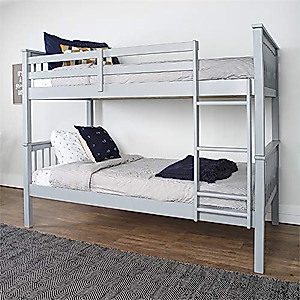 Walker Edison Resende Mission Style Solid Wood Twin over Twin Bunk Bed, Twin over Twin, Grey