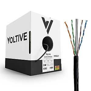 Voltive Cat6 Outdoor (CMX), 500ft, Black - UV Resistant - Solid Bare Copper Bulk Ethernet Cable - UTP - 600MHz - UL Certified & ETL Verified
