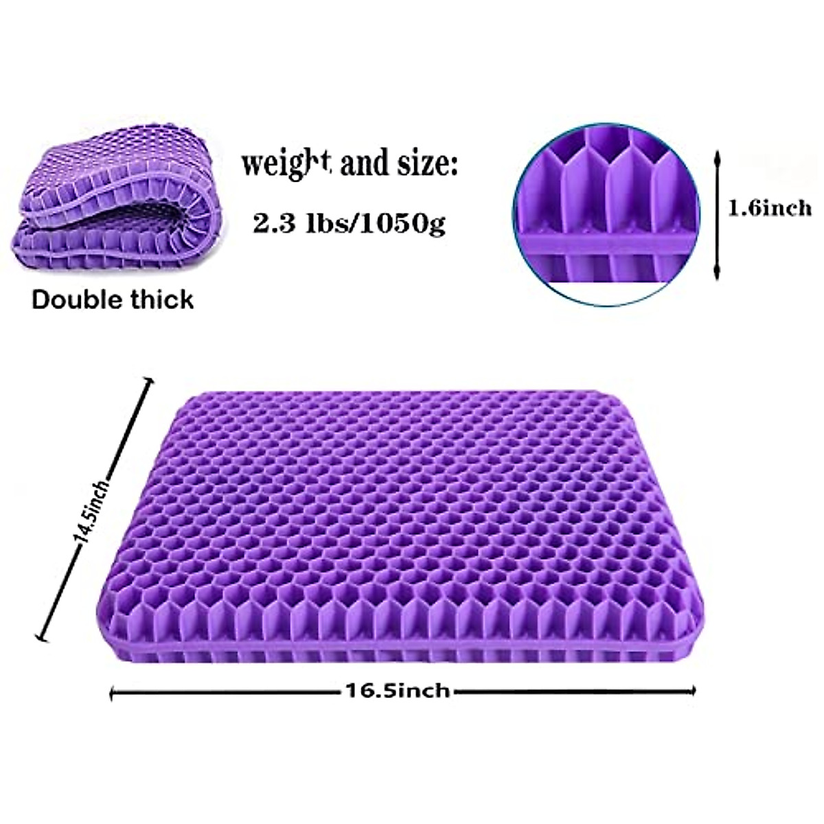 NC Gel Seat Cushion for Long Sitting, Pressure Relief pad, Back, Hip, Sciatica, Tailbone Pain Relief Cushion, Use for The Car, Office, Wheelchair, Stadium Bleachers, Outdoor Travel .(Purple)