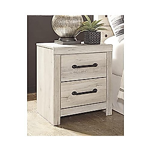 Signature Design by Ashley Cambeck Farmhouse Industrial 2 Drawer Two Drawer Nightstand with 2 Slim-Profile USB Charging Stations, Whitewash