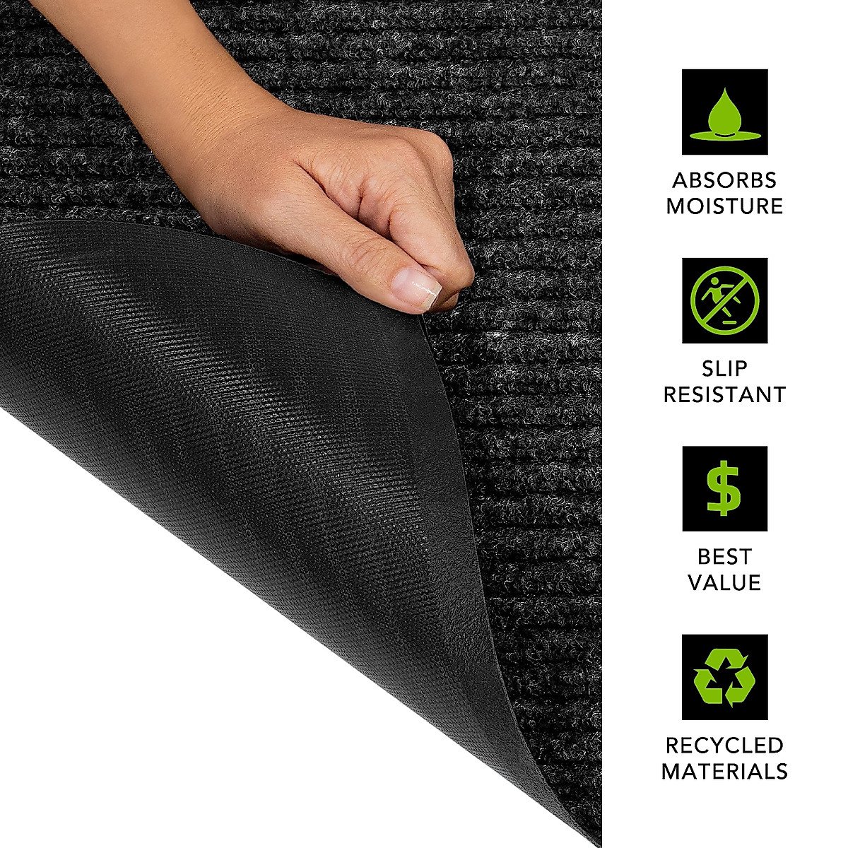 Apache Mills Utility Mats 60-043-1902-3x5 36X60 Rib Onyx Door Mat, 3 X 5-Feet, Pepper