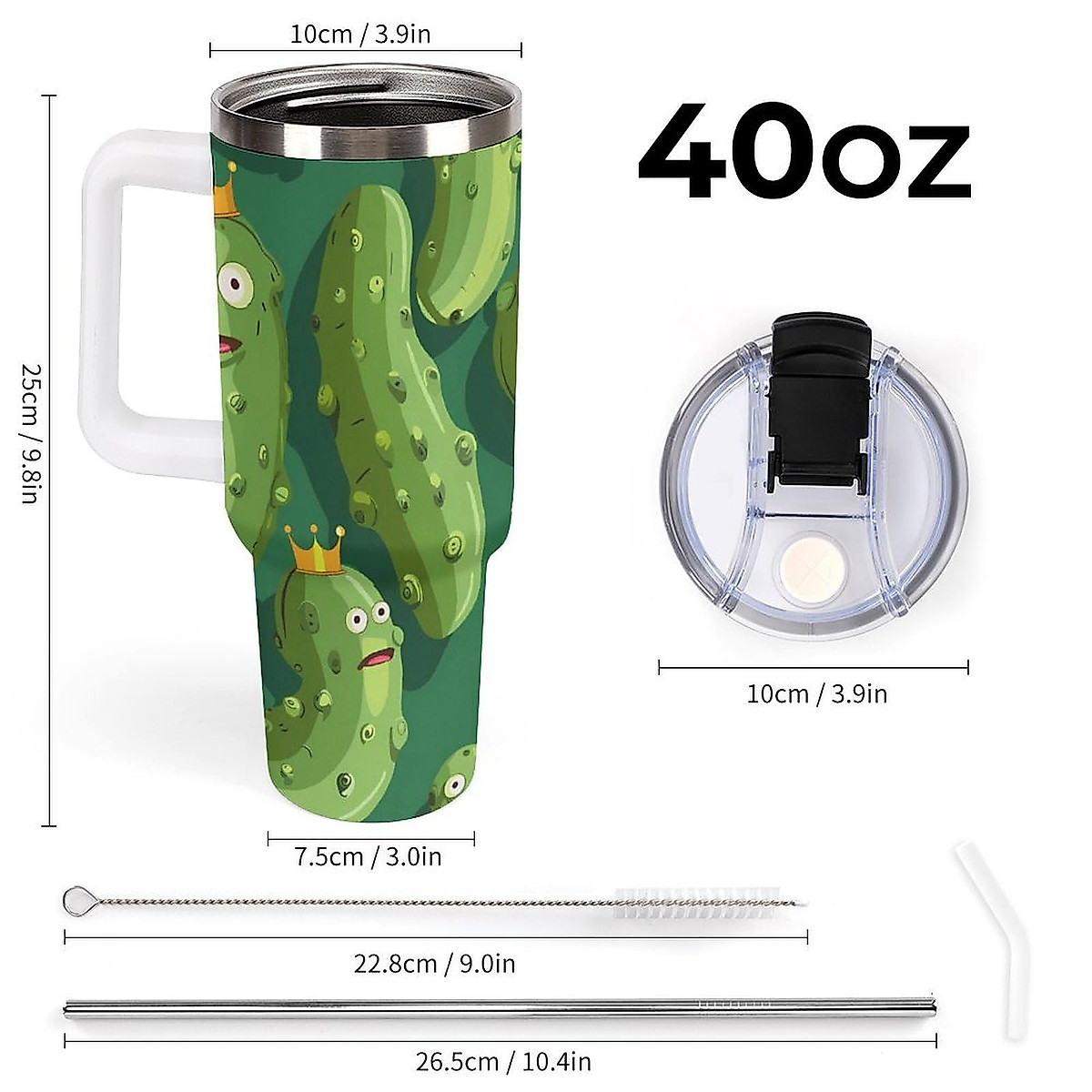 Dill Pickles Insulated Tumbler with Handle Stainless Steel Travel Coffee Mug with Lid And Straw 40oz