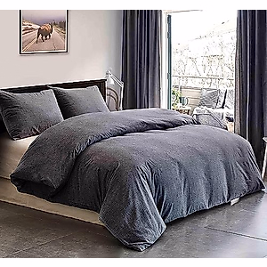 ECOCOTT Grey Duvet Cover California King Size - 100% Washed Cotton Durable Soft Comfy Duvet Cover Set, 3 Pieces Duvet Cover with Zipper Closure (Grey, 104''x98'')