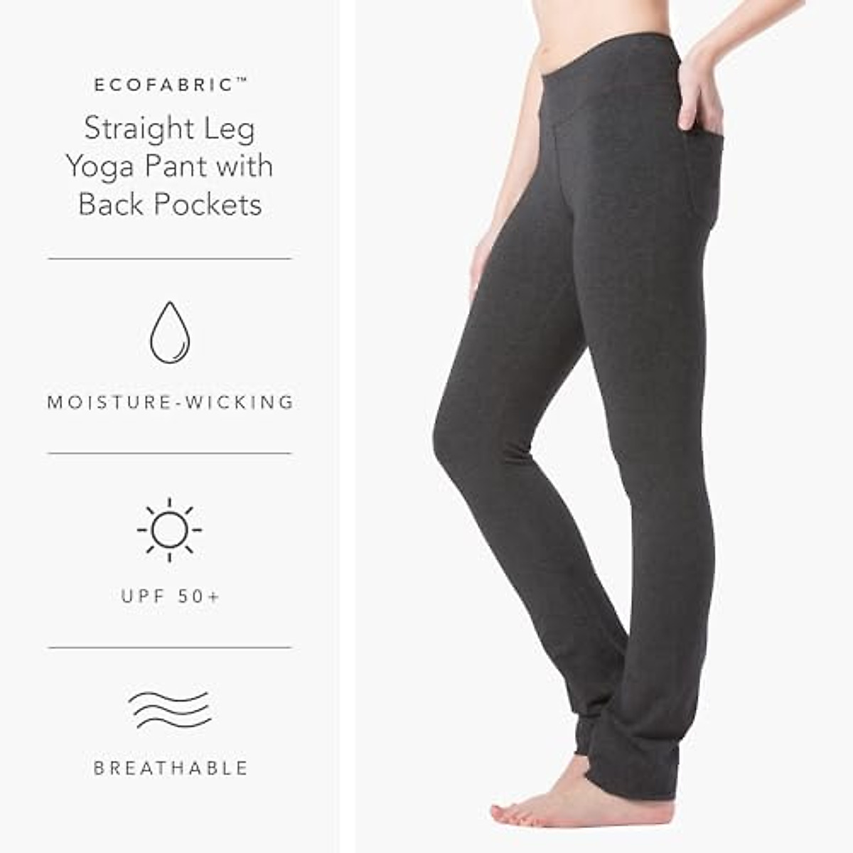 Fishers Finery Women's Ecofabric Straight Leg Yoga Pant with Pockets (H Gry, M) Heather Gray