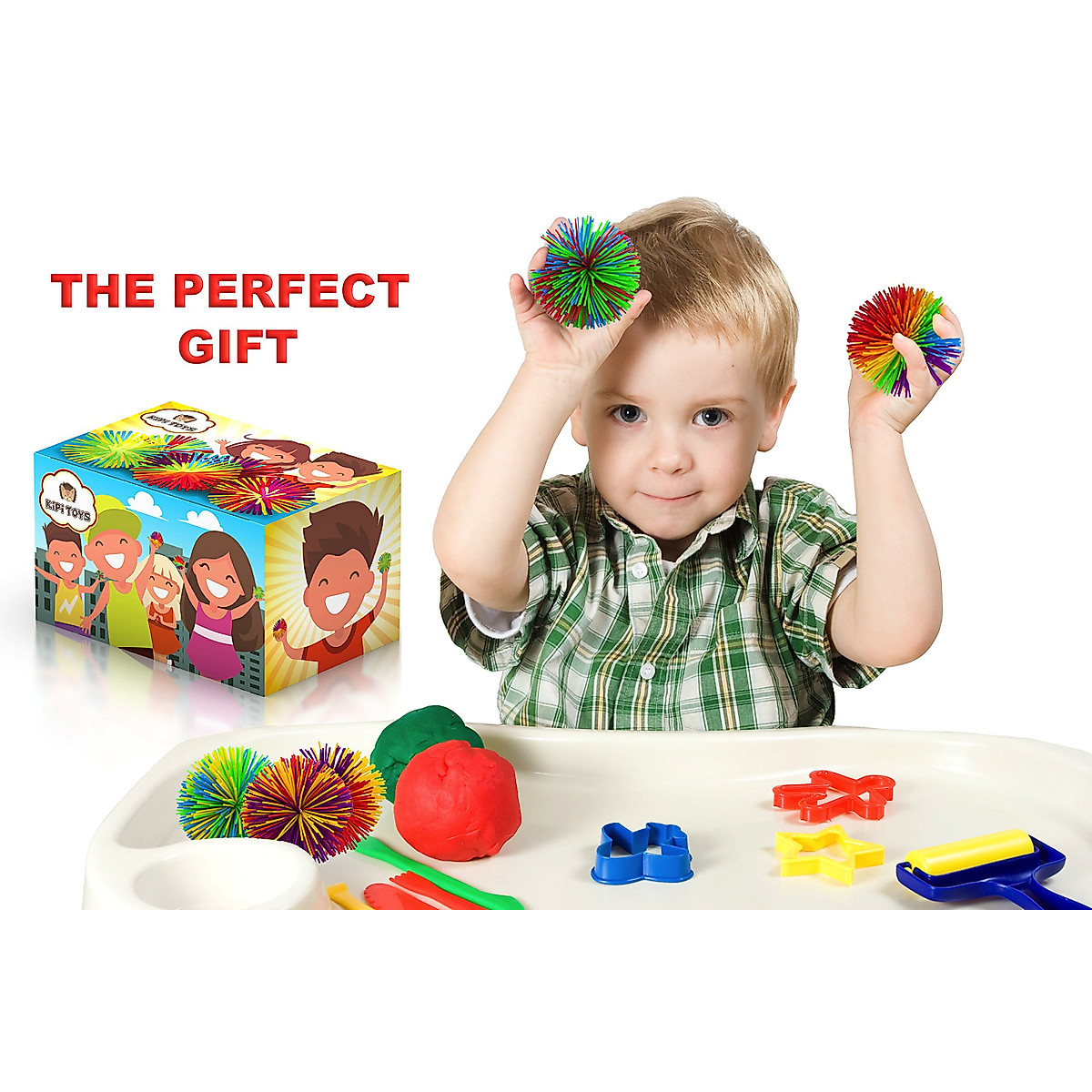 Fun Toy Stringy Balls Game Set of 5 Bundle Gift Box Bulk Relief Relax Fidget Play Squeeze Sensory Rainbow Splat Ball Monkey Toy Pom Pom Stress Ball Games for Kids Children Adults Office and Home