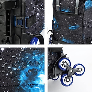 GLOOMALL Starry Sky Kids Trolley Rolling Backpack Primary School Bookbag with Wheels Travel Luggage (Black White Starry Sky)