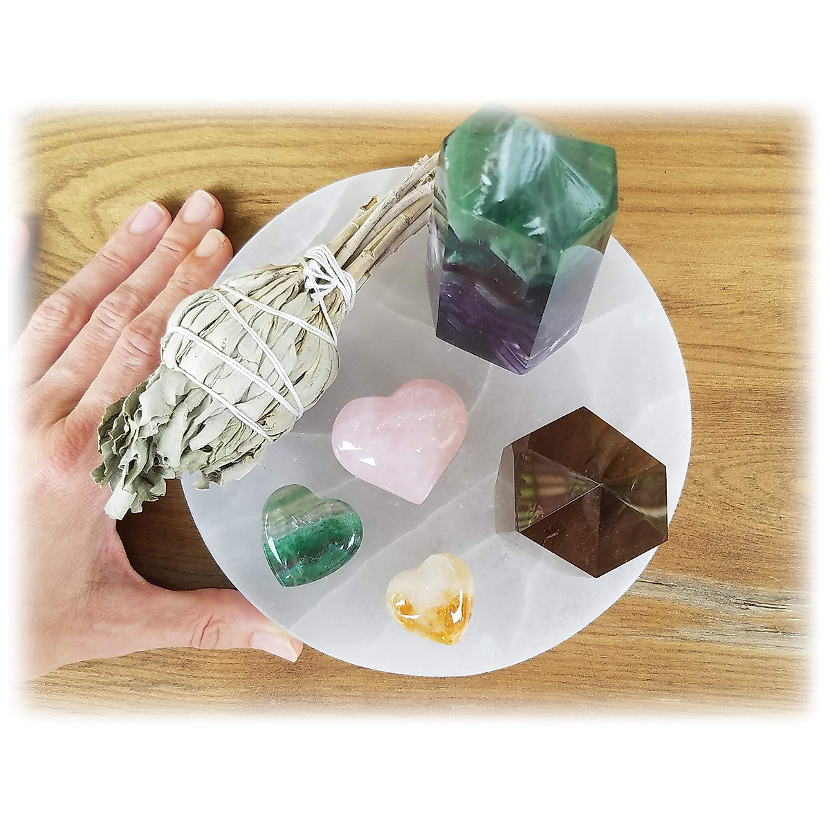 Om Zone Selenite Charging Plate for Cleansing Crystals & Healing Stones, Meditation, Reiki, Protection Crystals, Spiritual Gift (1, 4” x 6” Rectangle)