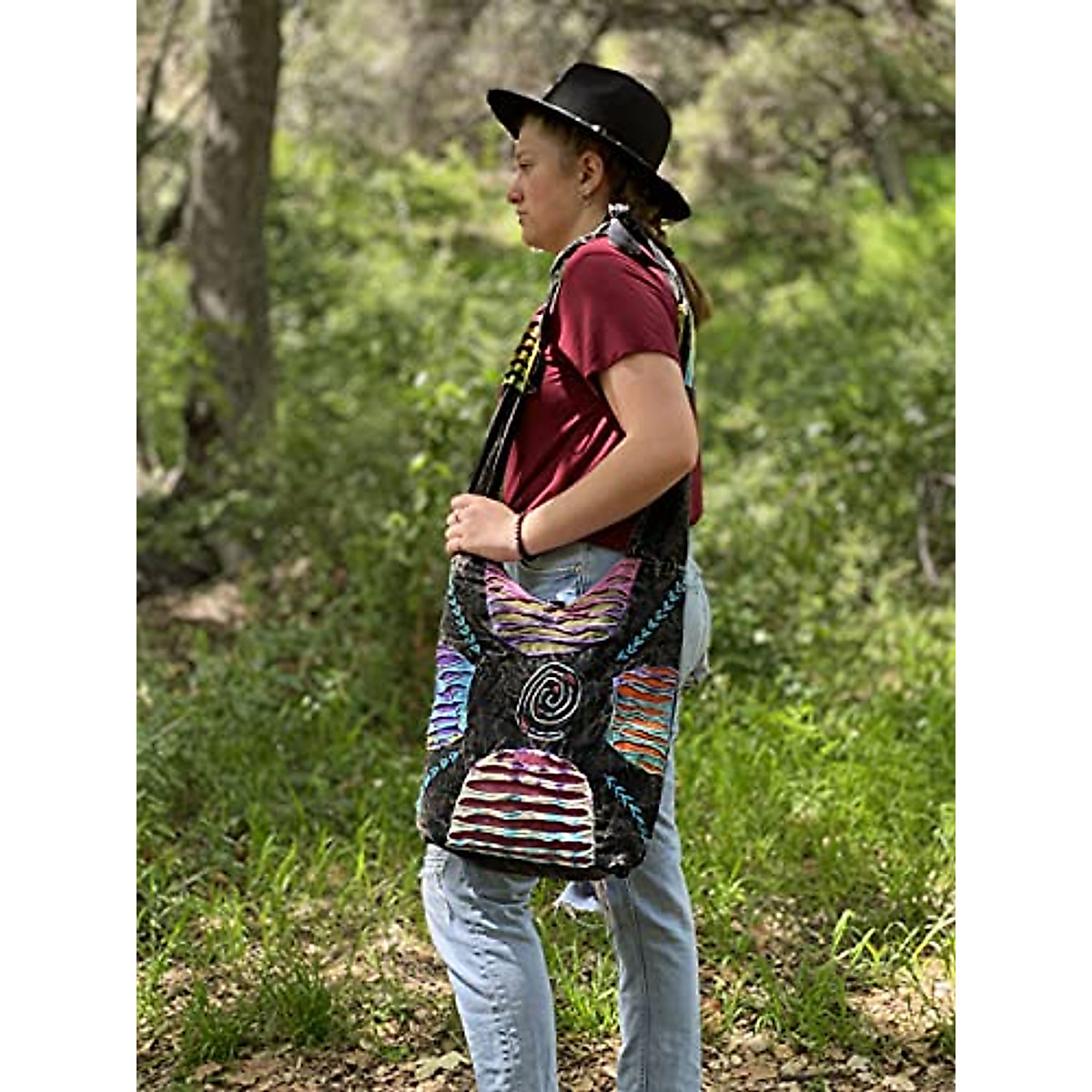 Original Collections Bohemian Embroidered Ripped Razor Cut Crossbody Hippie Purse Handbag AND Backpack Multicolor