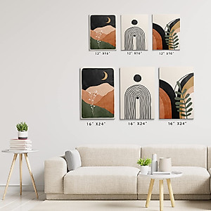 GUBIYU Set Of 3 Boho Wall Decor Mid Century Modern Bedroom Wall Art Minimalist Bathroom Decor Gallery Art Neutral Abstract Geometric Wall Art Prints Canvas Boho Room Decor Black Beige Orange 16"x24"