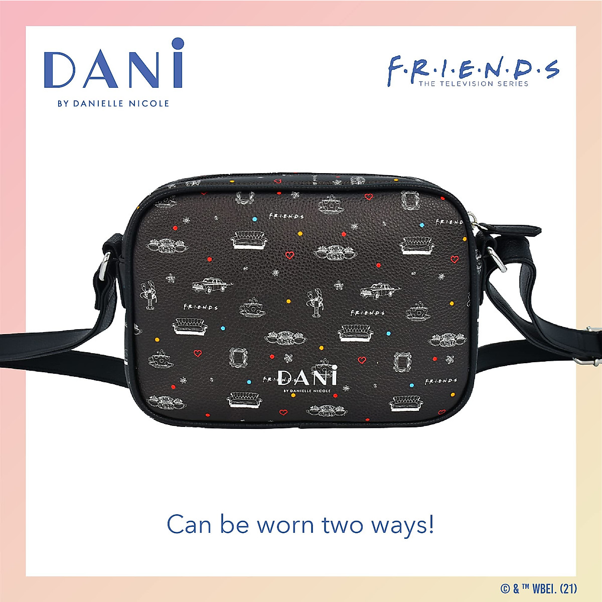 Danielle Nicole DANI Friends Central Perk Logo Crossbody Bag, Purse for Women, Black