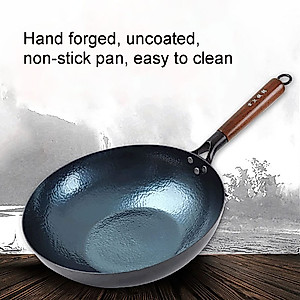 Chinese HandHammered Iron Woks and Stir Fry Pans, Flat Bottom wok，No Coating Non-stick, Suitable for all kinds of stoves (Diameter 30cm/11.81in)