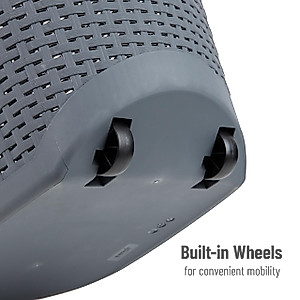 Mind Reader 60L Rolling Laundry Hamper, Clothes Basket, Wheels, Wicker Style, Plastic, 19.5"L x 14.75"W x 29.25"H, Grey