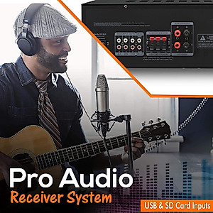 Home Theater System Kit 1000 Watts Professional Home Stereo Receiver with (Qty 4) 5.25” 175 Watts in-Wall in-Ceiling Speakers & Remote Control - Perfect for Home/Office/Bar by Technical Pro