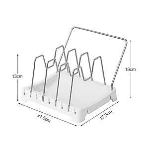 Magicg Pots and pans organizer with 4 Adjustable Organizers for Kitchen Cabinets,Storage Baskets for Shelves，Free Standing Space Saver for Dishes, With Towel Bar (WHITE)