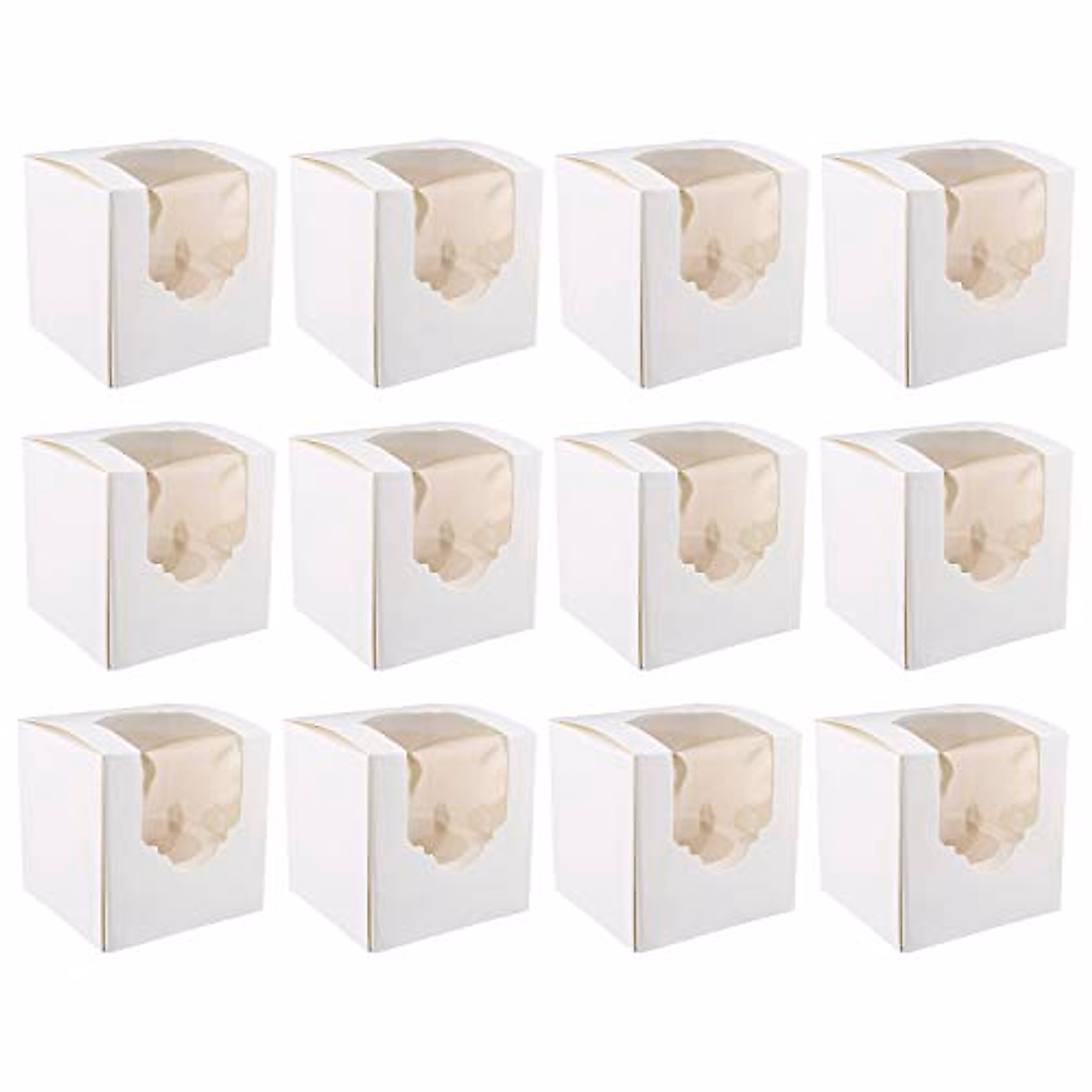 Spec101 Mini Cupcake Holders - 100 Pk Individual Cupcake Boxes with Inserts, 2.5 Inch To Go Cupcake Containers, White