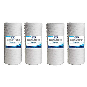 IPW Industries Inc. Whole House Sediment Water Filter - 5 Micron String Wound Filter - Full Flow Filter 10" x 4.5" Filtration Systems (4 Pack of Filters)