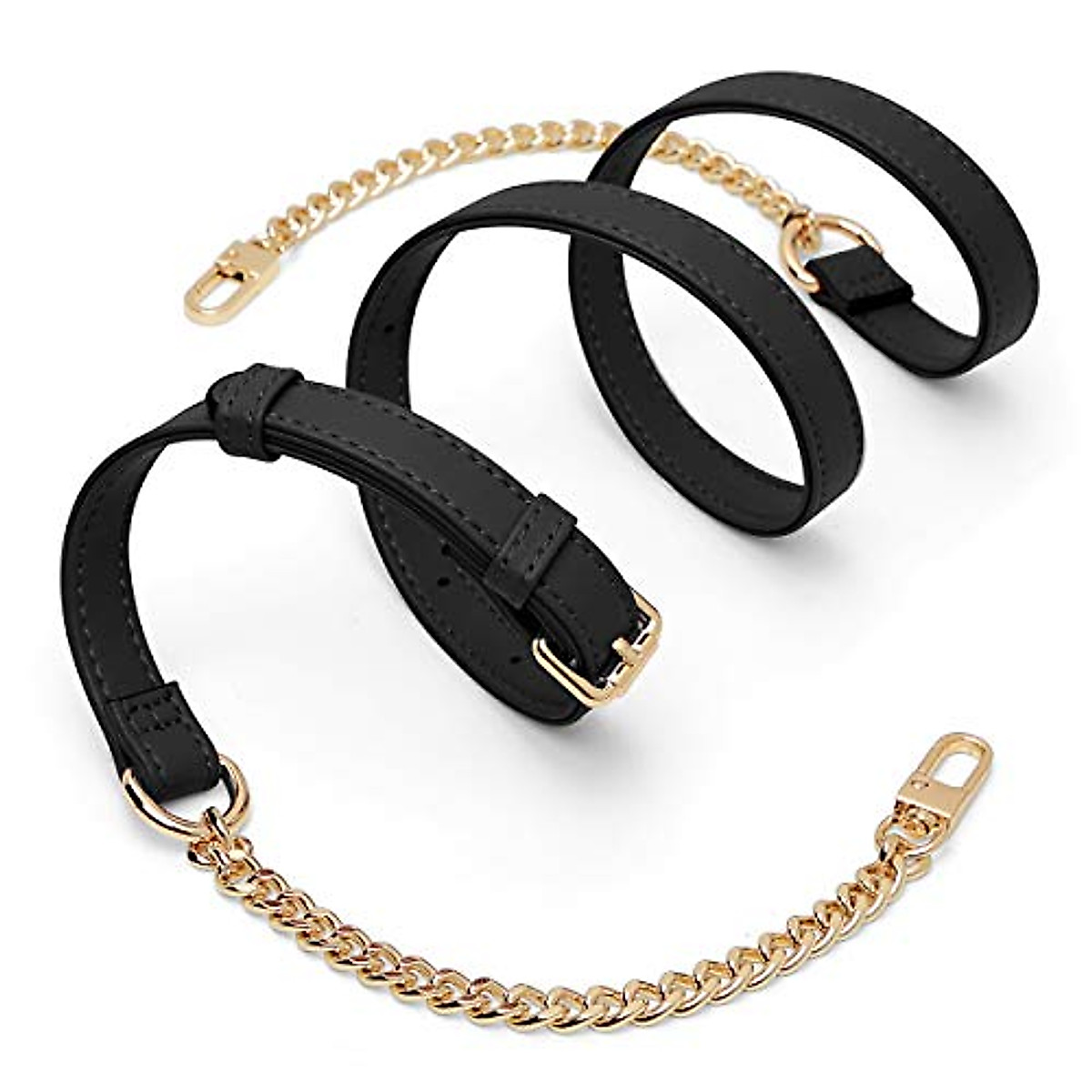 Adjustable Purse Strap Replacement, 42.12-49.01 inch Leather Chain Strap with Metal Swivel Hooks Adjustable Replacement Belt for Shoulder Bag Messenger Bag Cross Body Bag Purses and Handbags (Black)