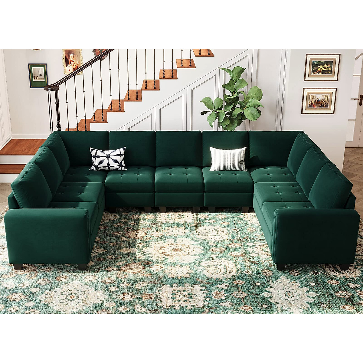 Belffin Oversized Velvet Modular 9 Seater U-Shape Sectional Sofa Set with Chaise Convertible sectional Sofa Couch Set Modular Couch Corner U Shaped Sectoional Sofa Green