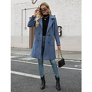 Bankeng Women Winter Wool Blend Camel Mid-Long Coat Notch Double-Breasted Lapel Jacket Outwear (Blue,XL)