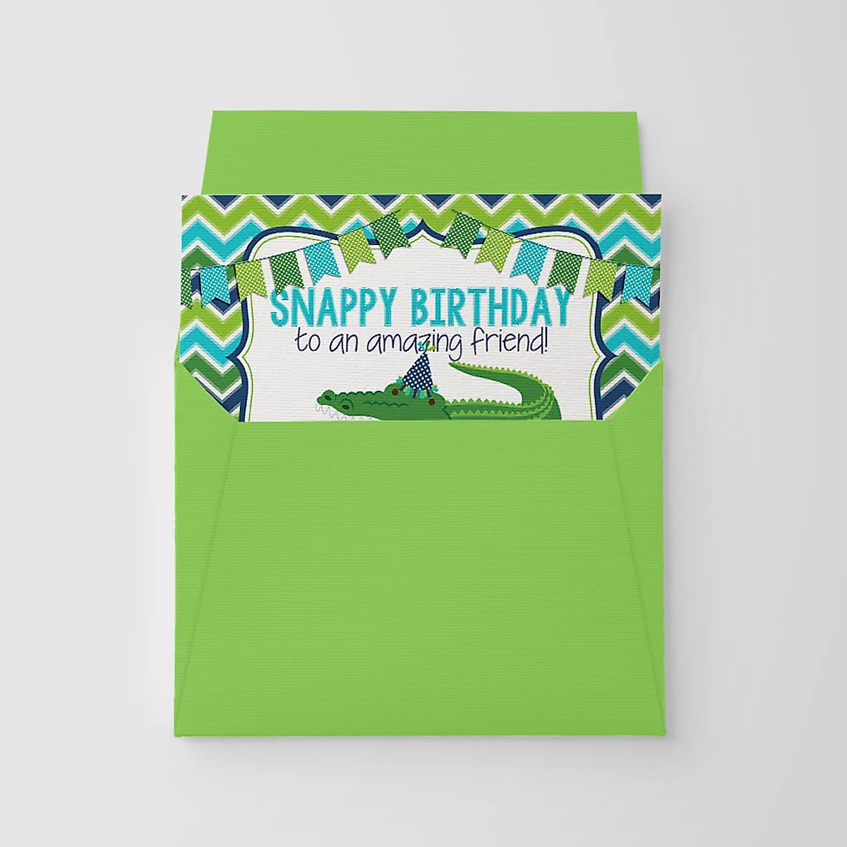 Snappy Birthday Alligator Themed Birthday Pun Themed Single (1) All Occasion Blank Birthday Card To Send To Friends & Family, 4"x 6" (when folded) Fill In Greeting Note Card by AmandaCreation