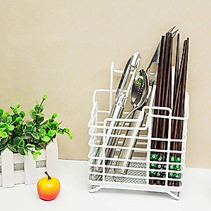 YARNOW Utensil Drying Rack Metal Hanging 2 Compartments Drainer Basket Flatware Storage Drainer Kitchen Organizer White