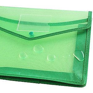 A4 Plastic Wallet Folder Envelope, CertBuy 5 Pack Waterproof Poly Envelope Plastic File Wallet Document Folder with Button Closure for School Office Home - Red Blue Yellow Green Black
