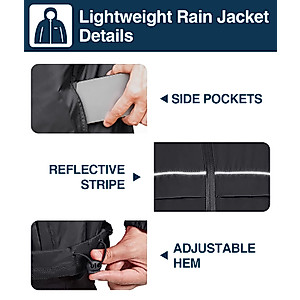 SWISSWELL Rain Jacket Men Waterproof Windbreaker, Lightweight Hooded Raincoat for Daily Casual