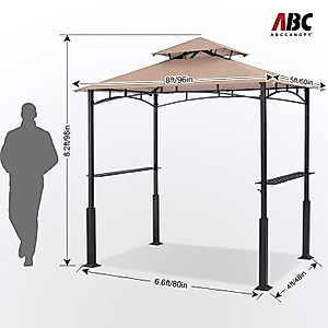 ABCCANOPY 8'x 5' Grill Gazebo Canopy - Outdoor BBQ Gazebo Shelter with LED Light, Patio Canopy Tent for Barbecue and Picnic (Khaki)