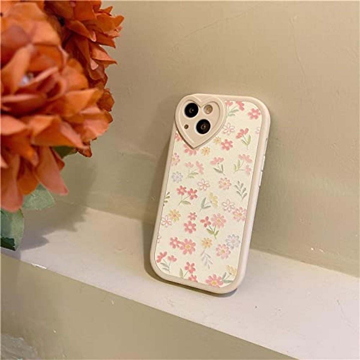 Ownest Compatible for iPhone 13 Case with Cute Flowers Floral Pattern for Women Girls Soft Silicone Love Lens Protection Case for iPhone 13 [Not Fit iPhone 13 Pro]-White